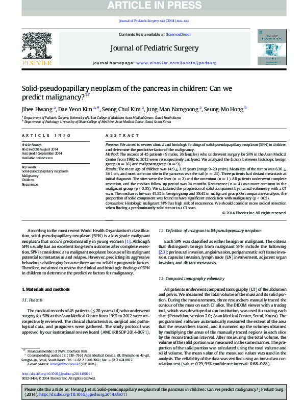(PDF) Solid Pseudopapillary Neoplasm of the Pancreas in a 12-Year-Old ...