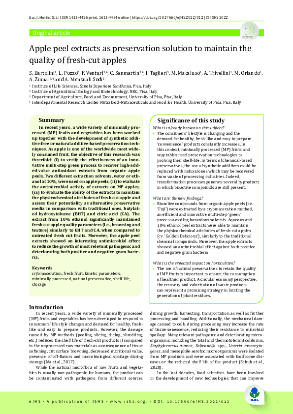 (PDF) Apple peel extracts as preservation solution to maintain the ...