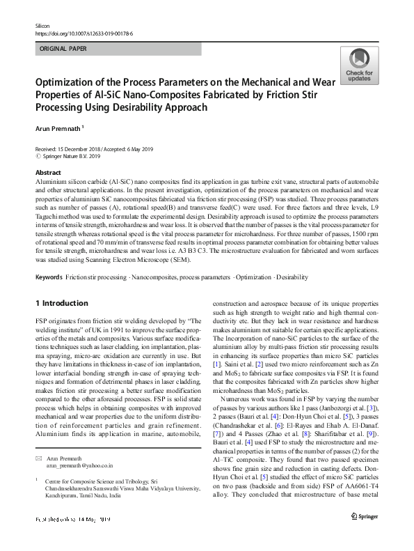 (PDF) Optimization of process parameters on the mechanical properties of AA6061/Al2O3 ...