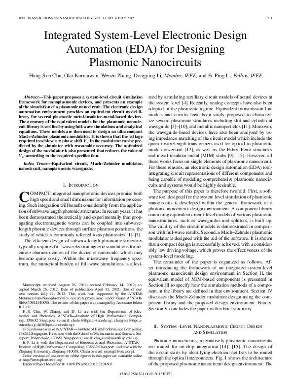 (PDF) Integrated System-Level Electronic Design Automation (EDA) for Designing Plasmonic ...