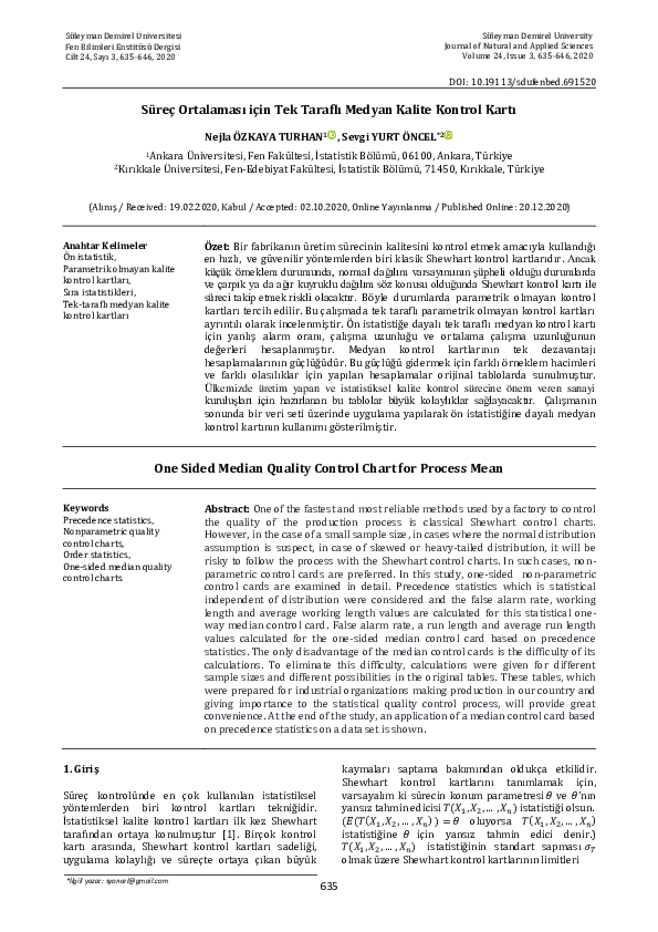 (PDF) One Sided Median Quality Control Chart for Process Mean
