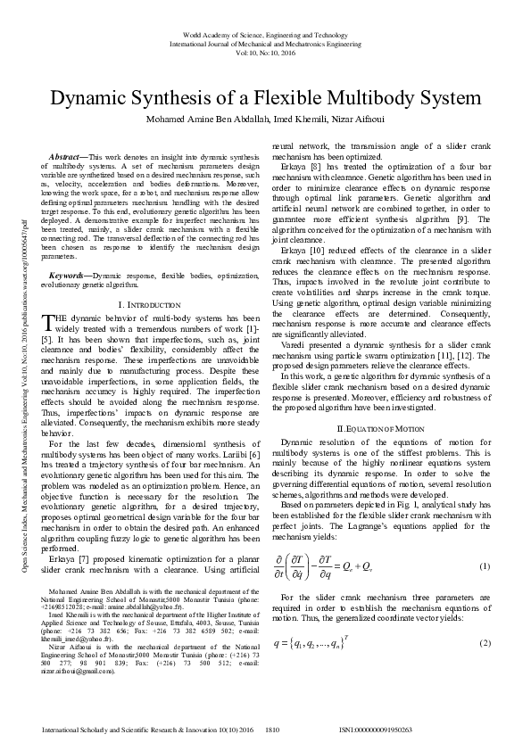 (PDF) Dynamic Synthesis of a Flexible Multibody System