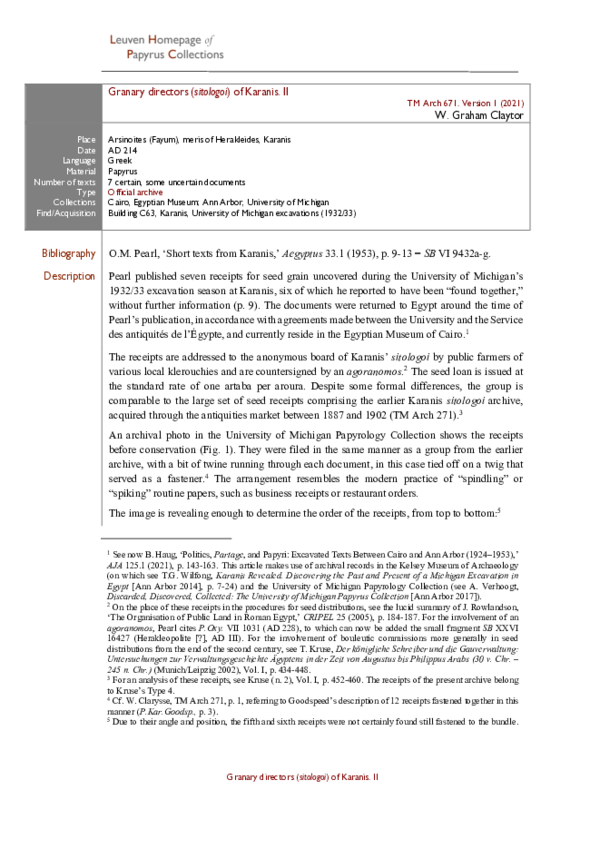 (PDF) [Archive of the] Granary Directors of Karanis II