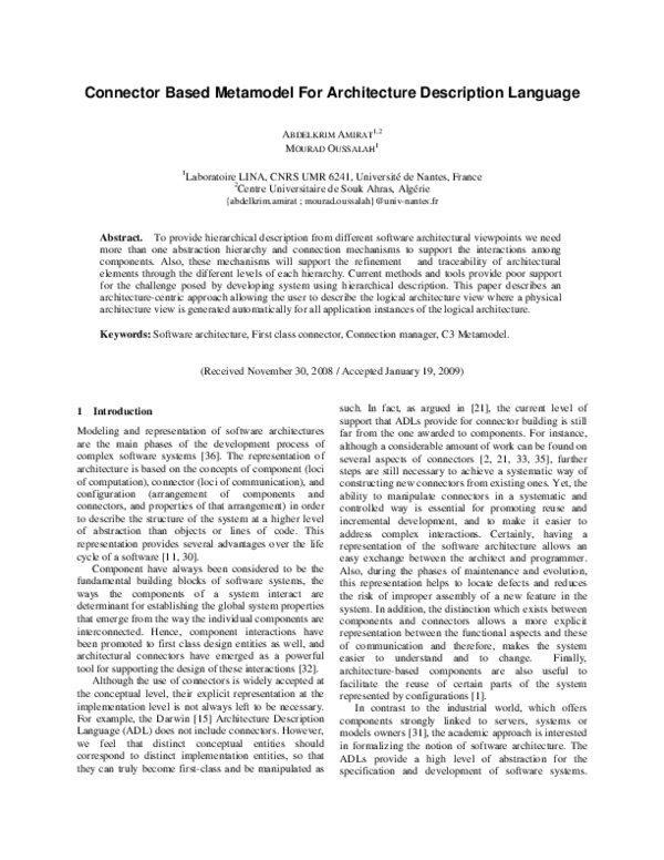 (PDF) Connector Based Metamodel For Architecture Description Language