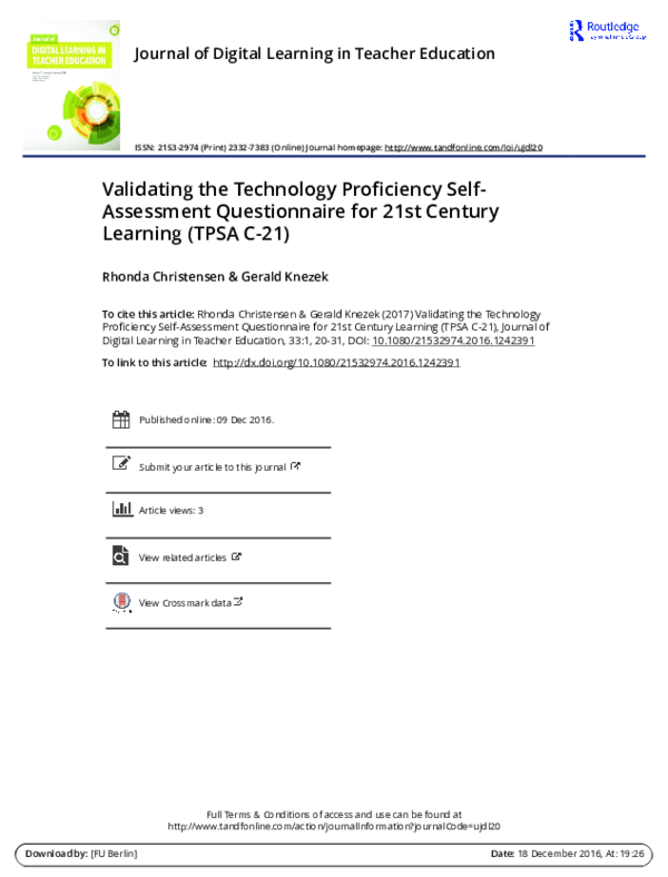(PDF) Validating the Technology Proficiency Self-Assessment ...