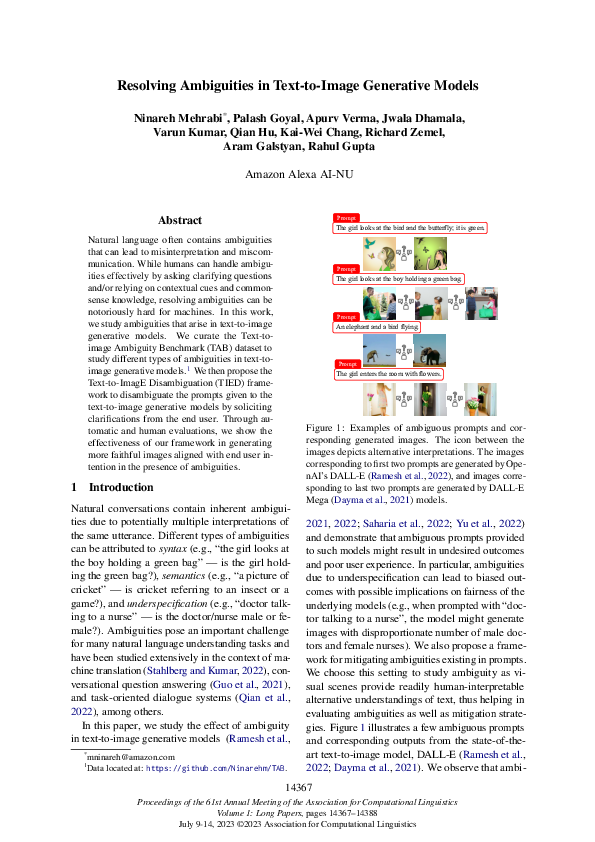 (PDF) Resolving Ambiguities in Text-to-Image Generative Models