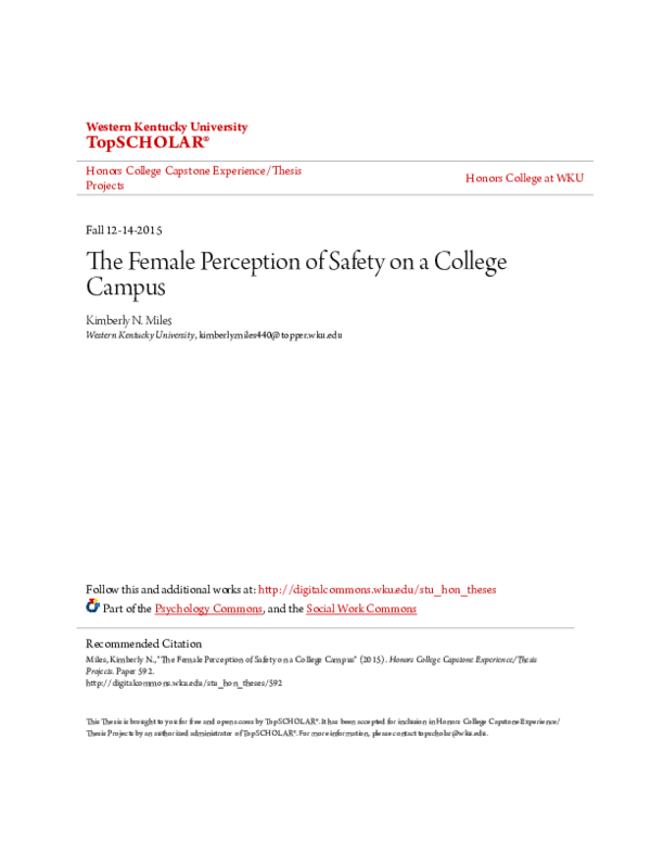 (PDF) The Female Perception of Safety on a College Campus | Kimberly ...