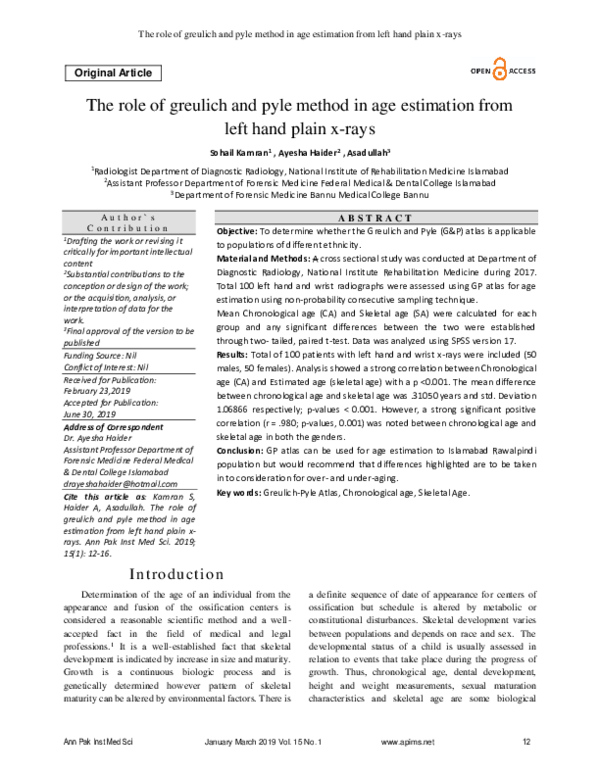 (PDF) The role of greulich and pyle method in age estimation from left ...