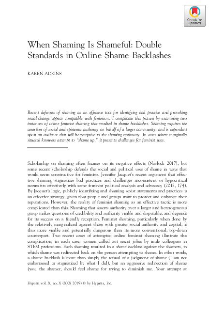 (PDF) When Shaming Is Shameful: Double Standards in Online Shame Backlashes