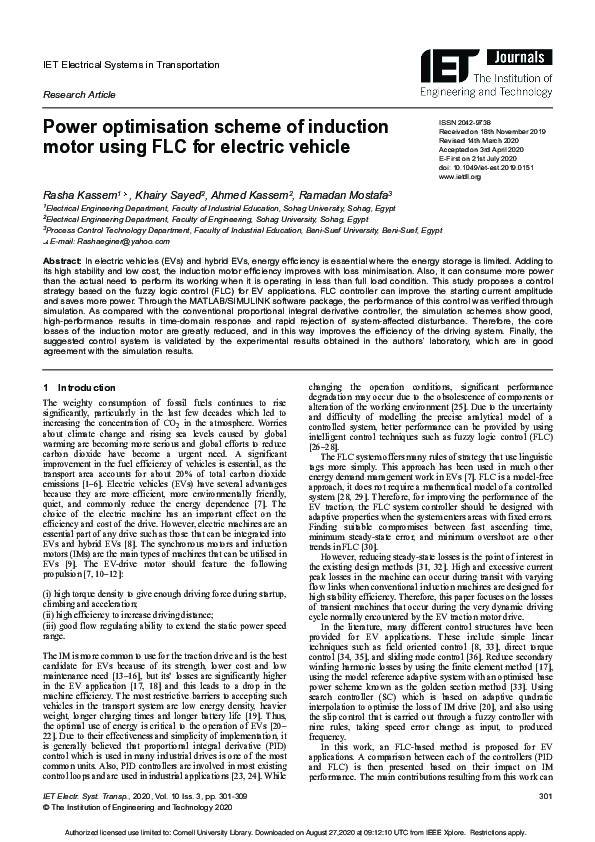 (PDF) Power optimisation scheme of induction motor using FLC for electric vehicle