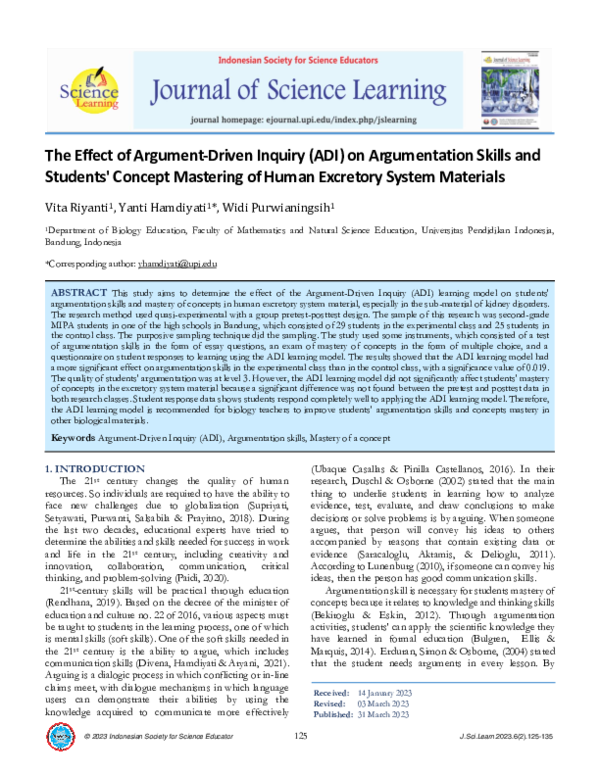(PDF) The Effect of Argument-Driven Inquiry (ADI) on Argumentation ...