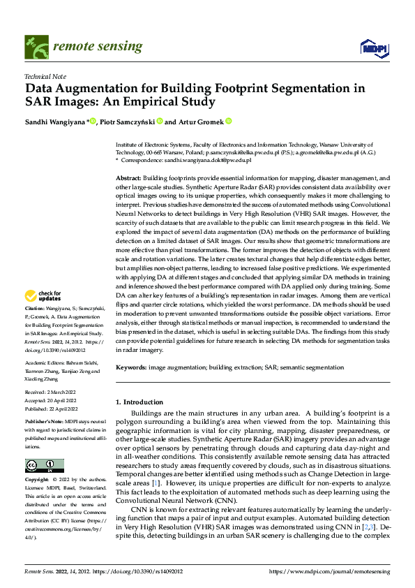 (PDF) Data Augmentation for Building Footprint Segmentation in SAR Images: An Empirical Study