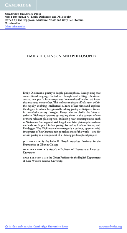 (PDF) Philosophical Dimensions of Emily Dickinson's Poetry