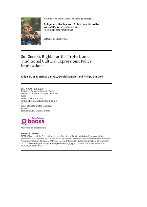 (PDF) Sui Generis Rights for the Protection of Traditional Cultural ...
