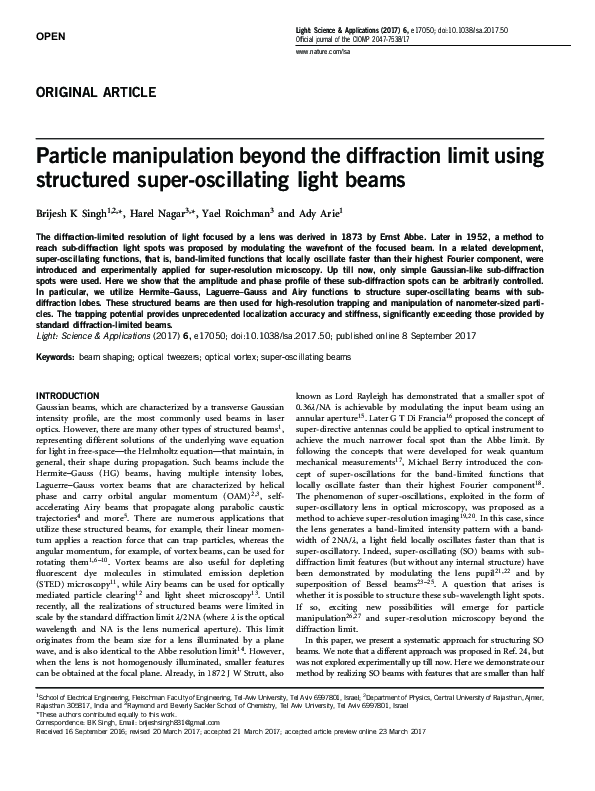 (PDF) Particle manipulation beyond the diffraction limit using ...