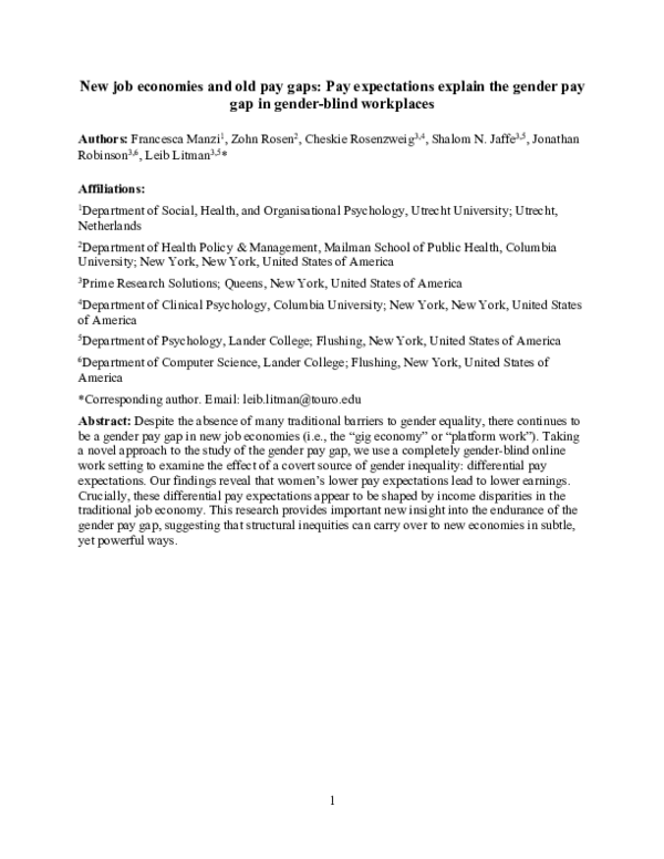 (PDF) New job economies and old pay gaps: Pay expectations explain the ...