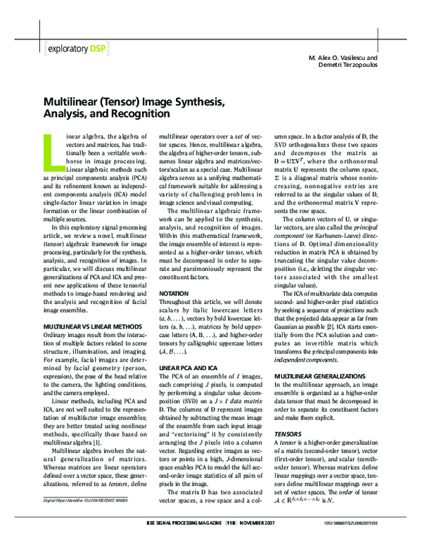Pdf Multilinear Tensor Image Synthesis Analysis And Recognition Exploratory Dsp