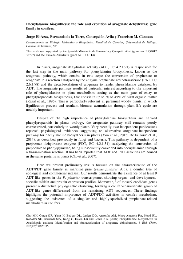 (PDF) Phenylalanine biosynthesis: the role and evolution of arogenate ...
