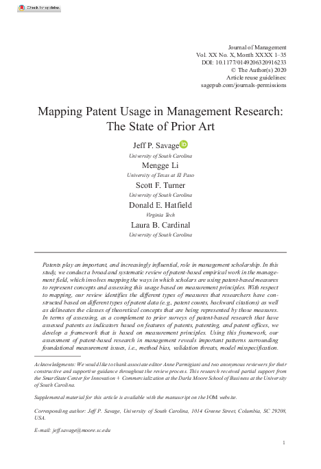 (PDF) Mapping Patent Usage in Management Research: The State of Prior Art