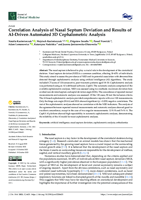 (PDF) Correlation Analysis of Nasal Septum Deviation and Results of AI-Driven Automated 3D ...