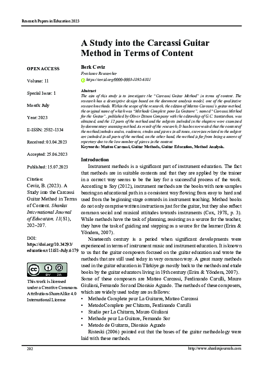 (PDF) A STUDY INTO THE CARCASSI GUITAR METHOD IN TERMS OF CONTENT
