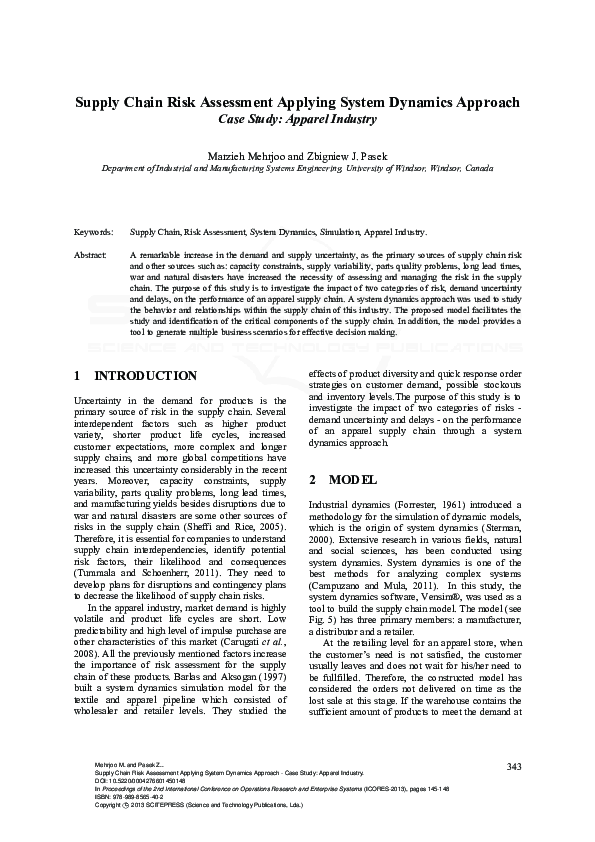(PDF) Supply Chain Risk Assessment Applying System Dynamics Approach - Case Study: Apparel Industry