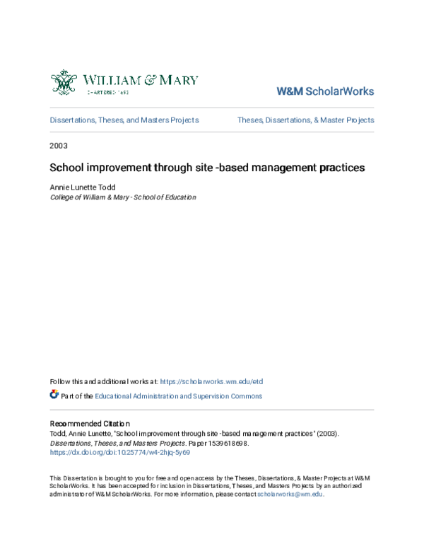 (PDF) School Improvement Through Site -Based Management Practices