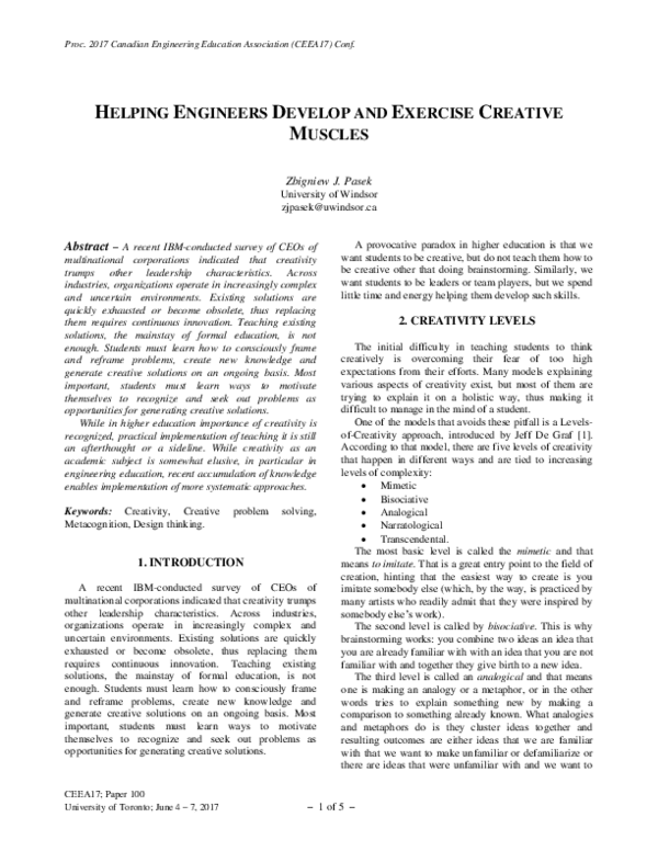 (PDF) Helping Engineers Develop and Exercise Creative Muscles ... (PDF) Helping Engineers Develop and Exercise Creative Muscles ...