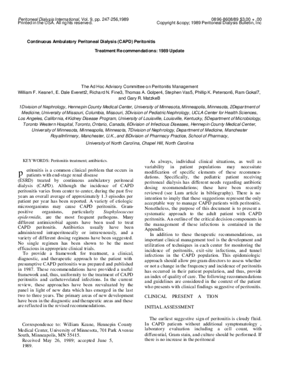 (PDF) Updated Treatment Guidelines for CAPD Peritonitis 1989