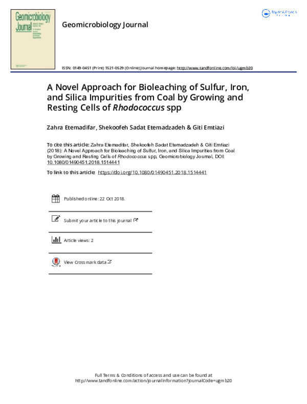 (PDF) A Novel Approach for Bioleaching of Sulfur, Iron, and Silica ...