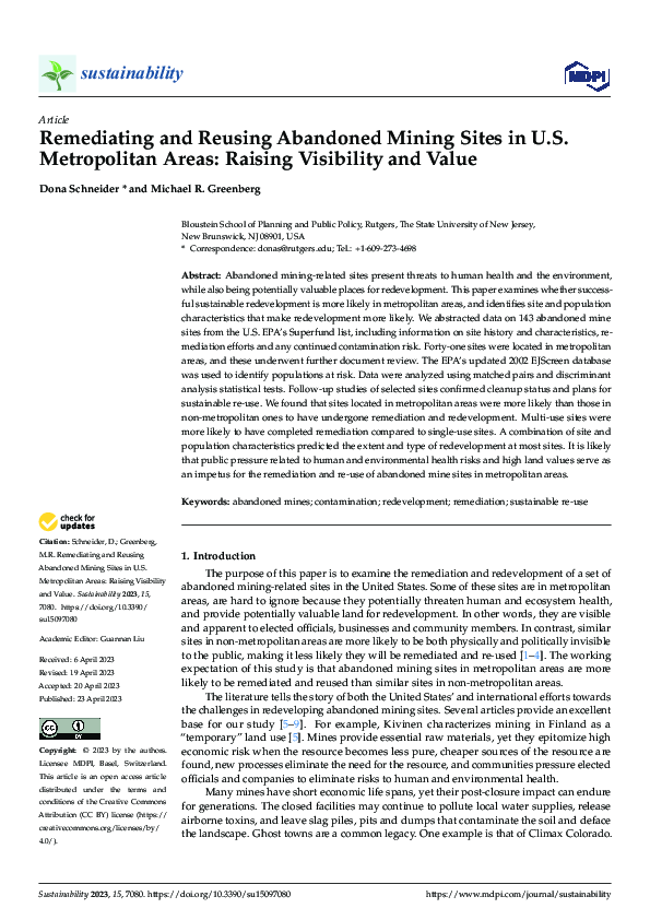 (PDF) Remediating and Reusing Abandoned Mining Sites in U.S ...