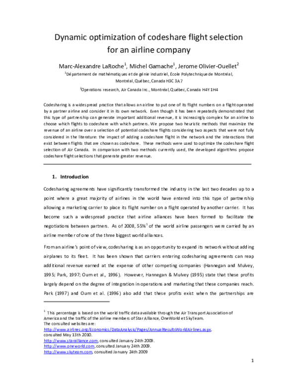 (PDF) Optimization of Codeshare Flight Selection for an Airline Company