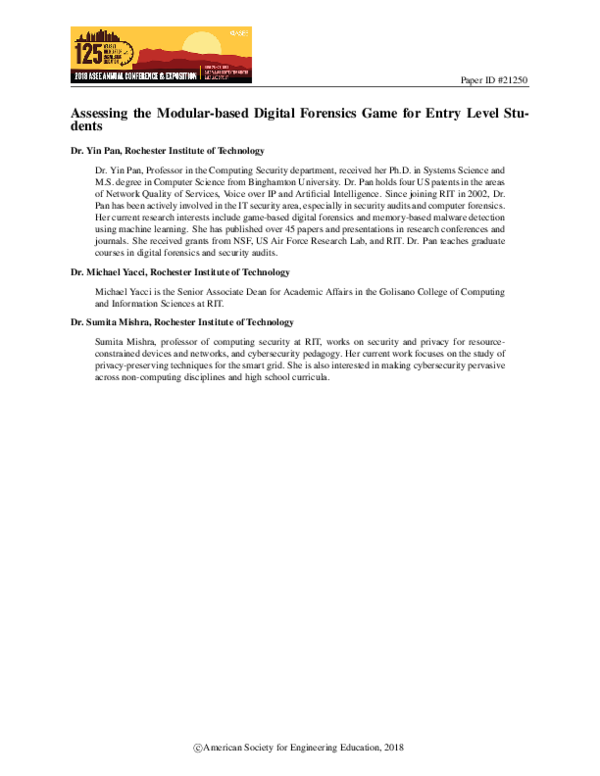 (PDF) Board 162: Assessing the Modular-based Digital Forensics Game for ...