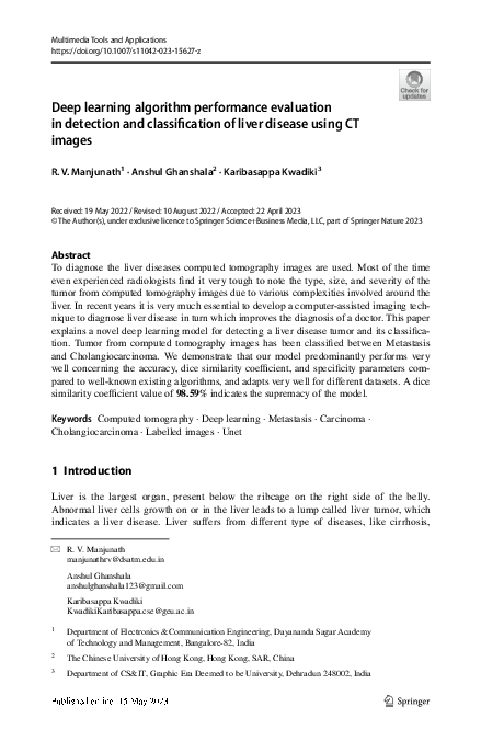 Pdf Deep Learning Algorithm Performance Evaluation In Detection And Classification Of Liver
