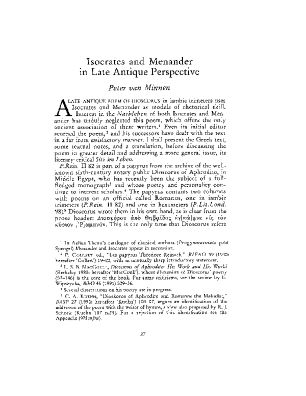 (PDF) Isocrates and Menander in Late Antique Perspective