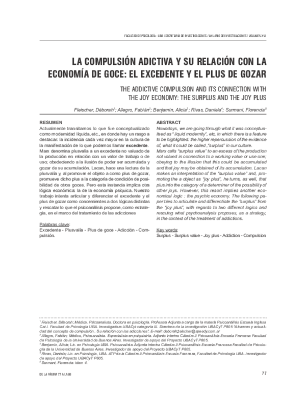 (PDF) La compulsión adictiva y su relación con la economía de goce: el ...