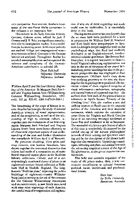 (PDF) William Byrd II and His Lost History: Engravings of the Americas