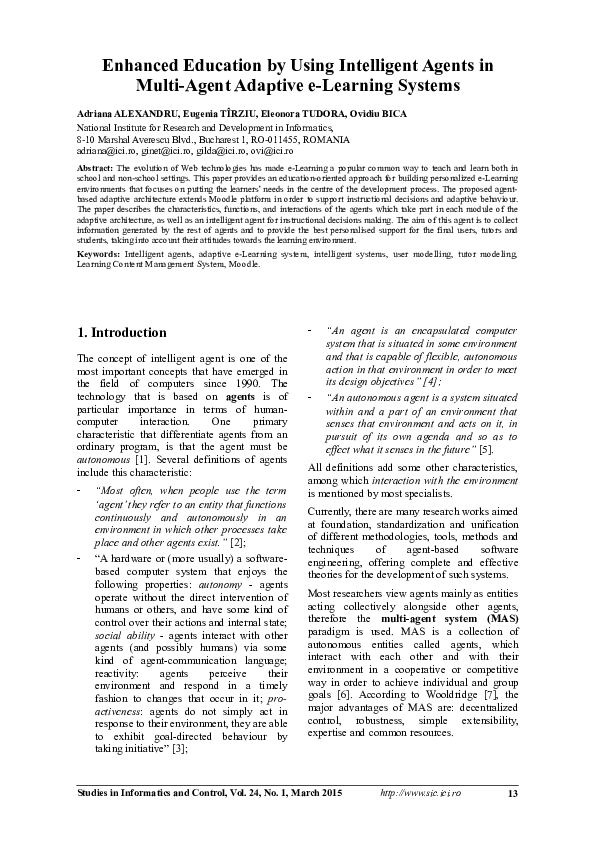 (PDF) Enhanced Education by Using Intelligent Agents in Multi-Agent Adaptive e-Learning Systems