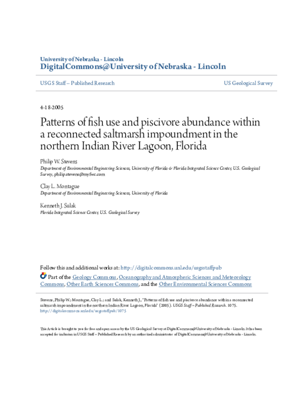 (PDF) Patterns of Fish Use and Piscivore Abundance within a Reconnected ...