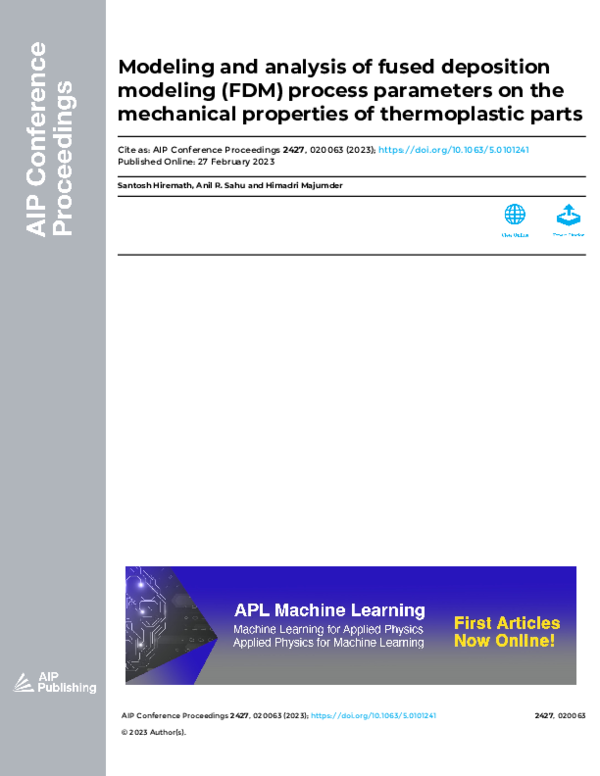 Pdf Modeling And Analysis Of Fused Deposition Modeling Fdm Process Parameters On The