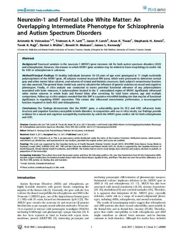 (PDF) Neurexin-1 and Frontal Lobe White Matter: An Overlapping ...