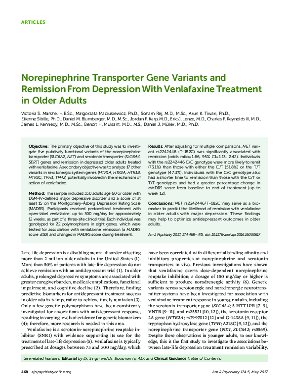 (PDF) Norepinephrine Transporter Gene Variants and Remission From ...