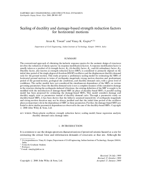 (PDF) Scaling of ductility and damage-based strength reduction factors ...