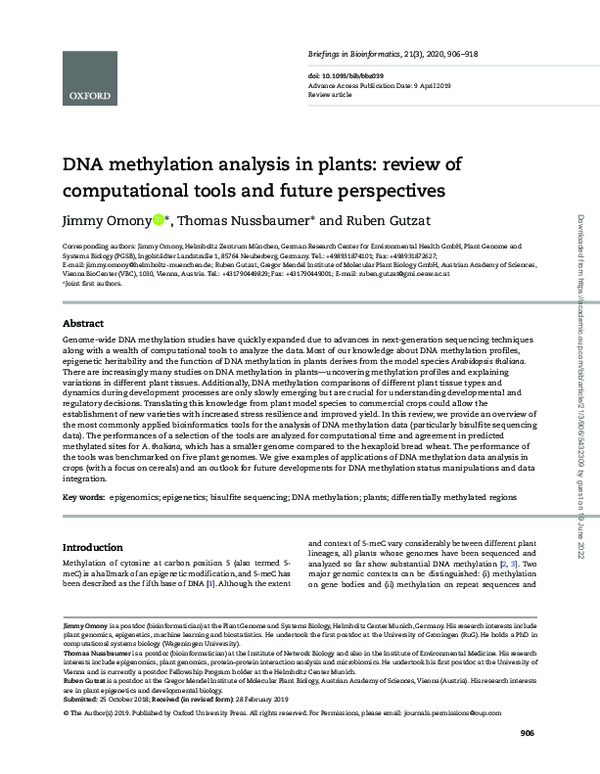 (PDF) DNA methylation analysis in plants: review of computational tools and future perspectives