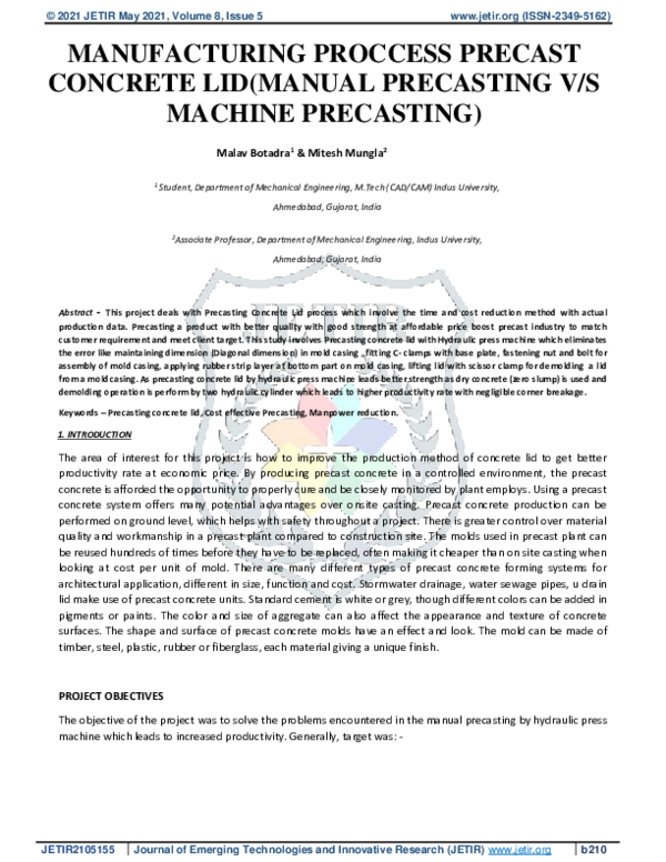 (PDF) Manufacturing Proccess Precast Concrete Lid(Manual Precasting V/S ...
