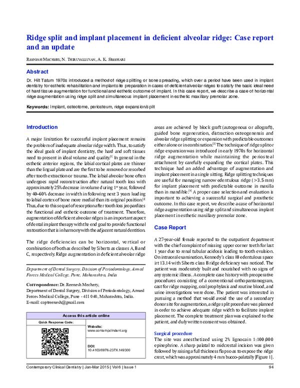 (PDF) Ridge split and implant placement in deficient alveolar ridge ...