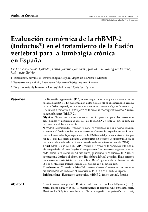 (PDF) Evaluación económica de la rhBMP-2 (Inductos®) en el tratamiento ...