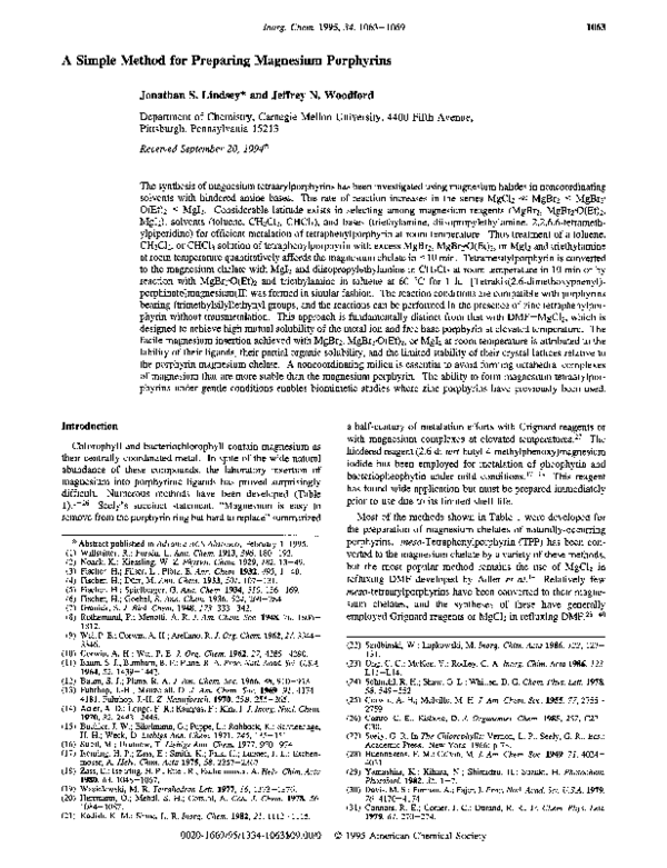 (PDF) A Simple Method for Preparing Magnesium Porphyrins