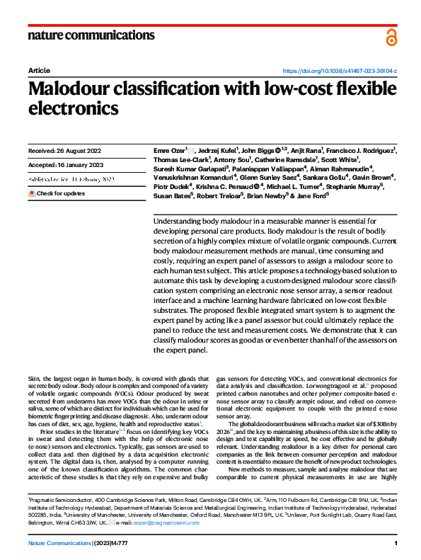 (PDF) Malodour classification with low-cost flexible electronics ...