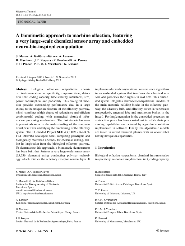 (PDF) A biomimetic approach to machine olfaction, featuring a very ...